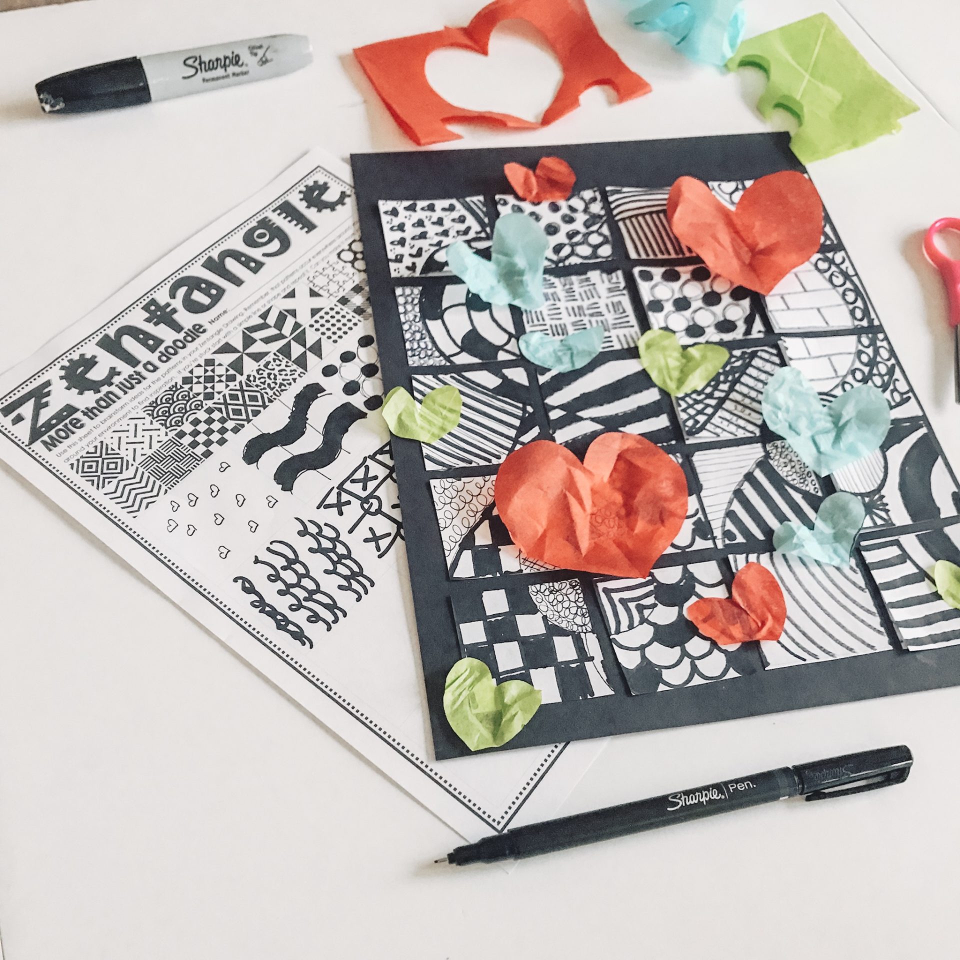 Valentine’s Day Zentangle Art Project for Upper Grades