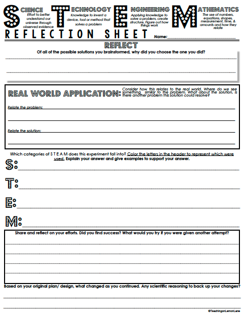 STEM | STEAM Planning and Reflection Sheets for any Challenge