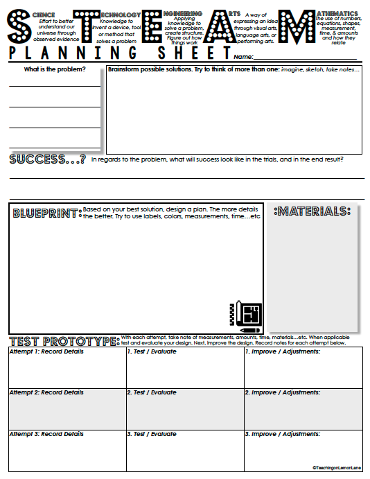 STEM | STEAM Planning and Reflection Sheets for any Challenge