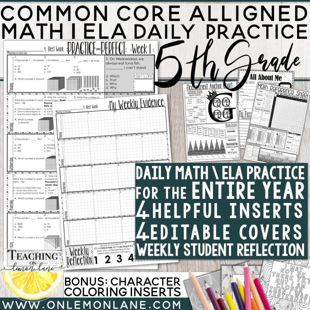 The Student Planner, Daily Math &ELA Workbook Every 5th Grade Teacher Needs