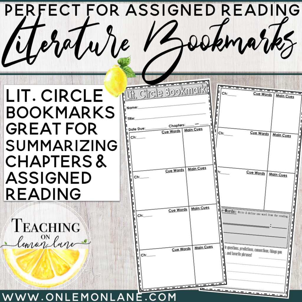 Literature Circle Bookmark (Book Club, Literature Study) Guided Reading