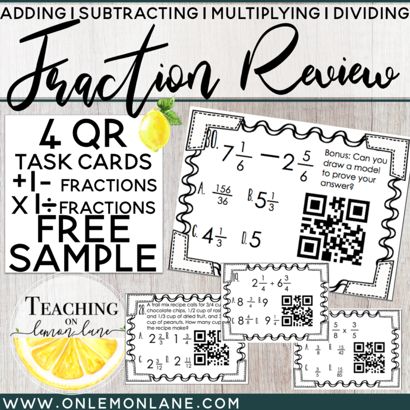 Multiply and Divide Fractions QR Code Freebie Task Cards