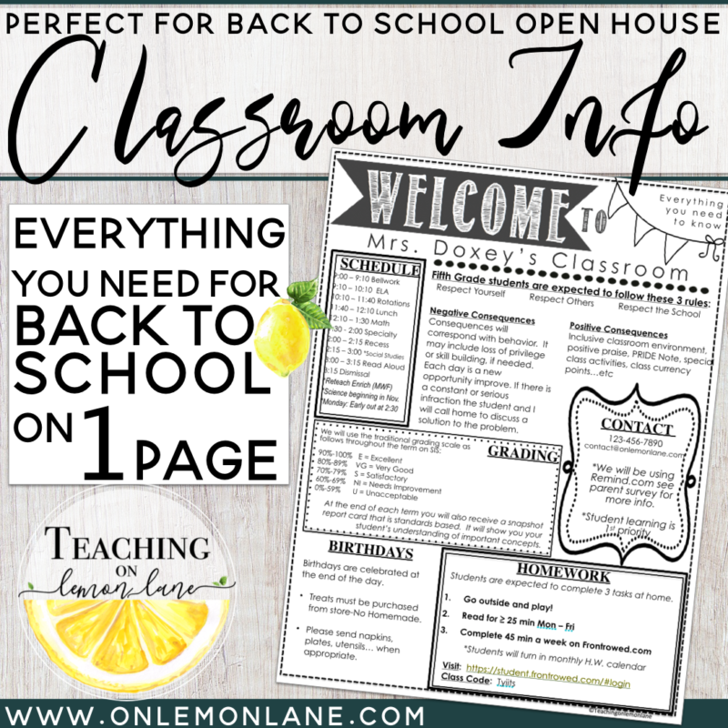 Open House Parent Classroom Information / Meet The Teacher * Editable