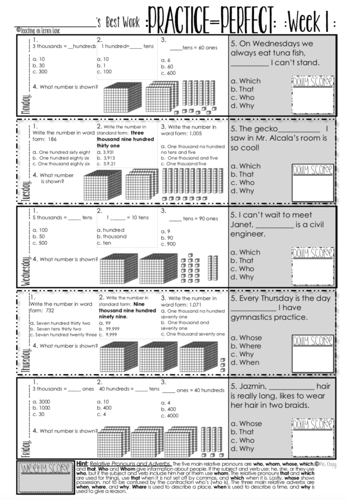 The Student Planner, Daily Math &ELA Workbook Every 5th Grade Teacher Needs