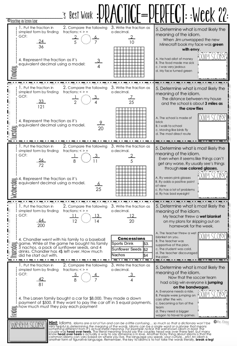 The Student Planner, Daily Math &ELA Workbook Every 5th Grade Teacher Needs