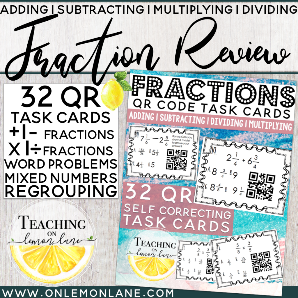 Adding Subtracting Multiplying Dividing Fractions Task Cards QR Code