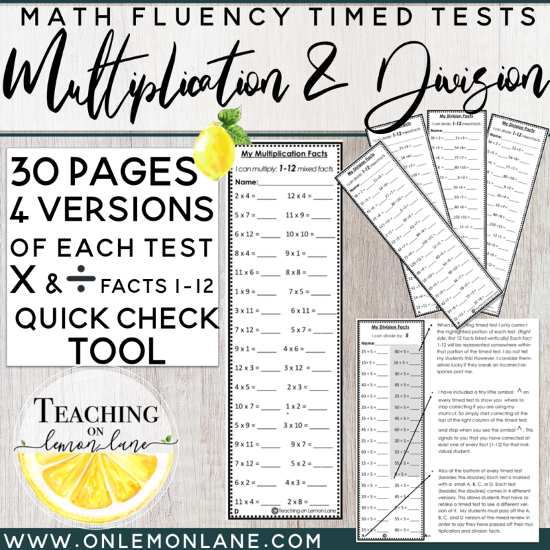 Multiplication Facts Timed Test (1-12) {Includes Quick Check Tool & More}