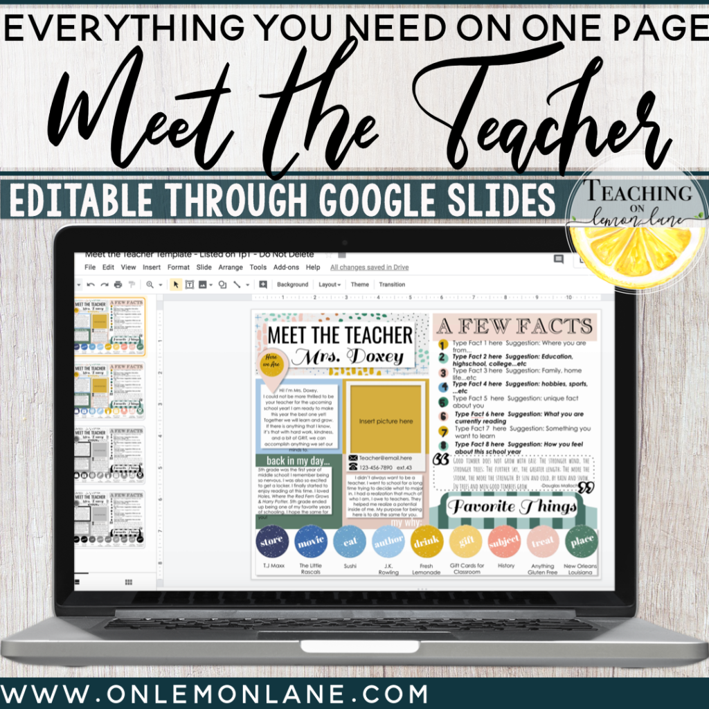 Meet the Teacher Open House Parent form Editable Template Google Back ...