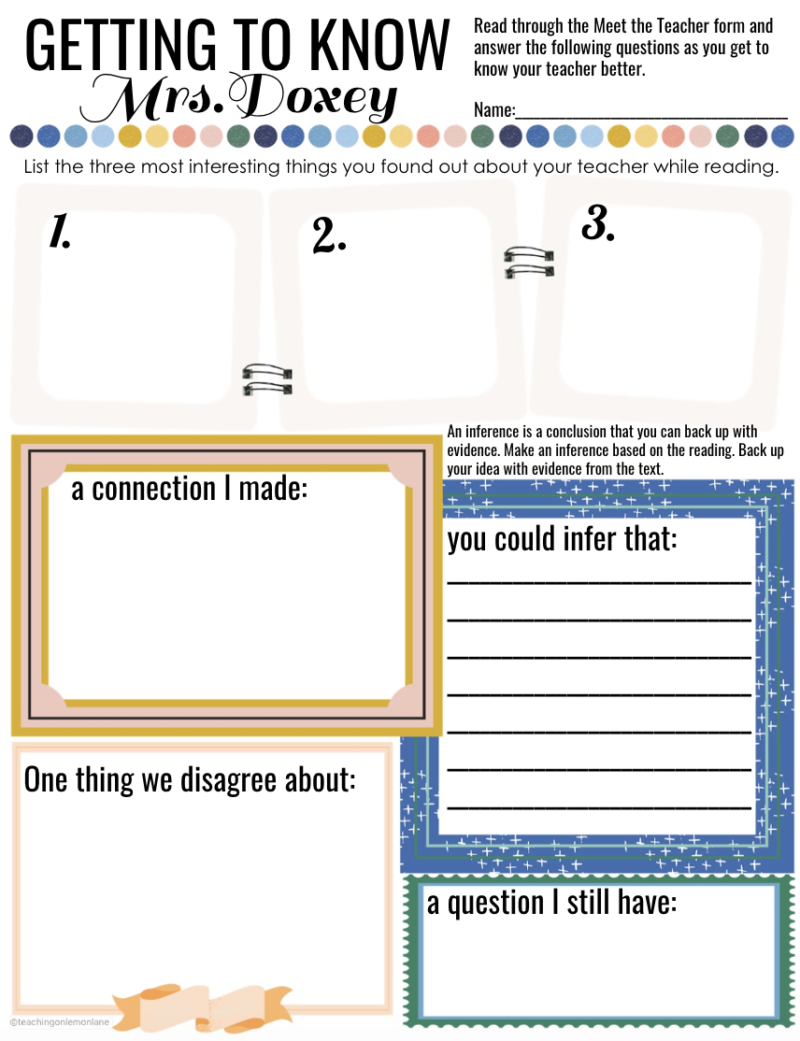 Meet the Teacher & Classroom Information Forms for Back to School