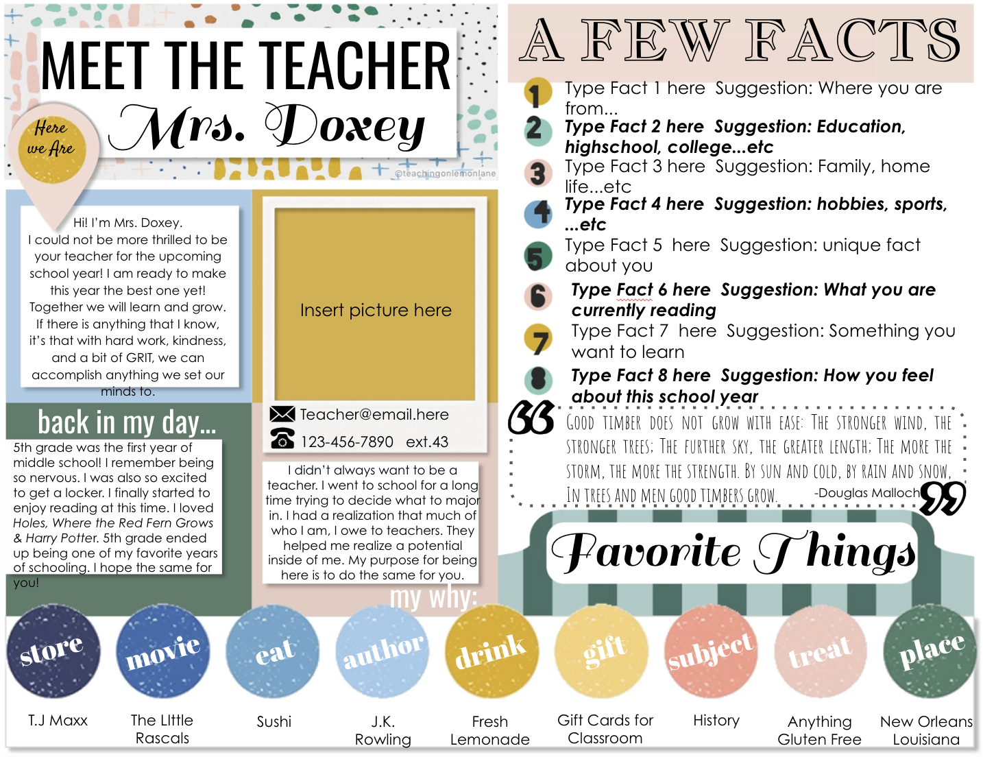 Meet the Teacher & Classroom Information Forms for Back to School