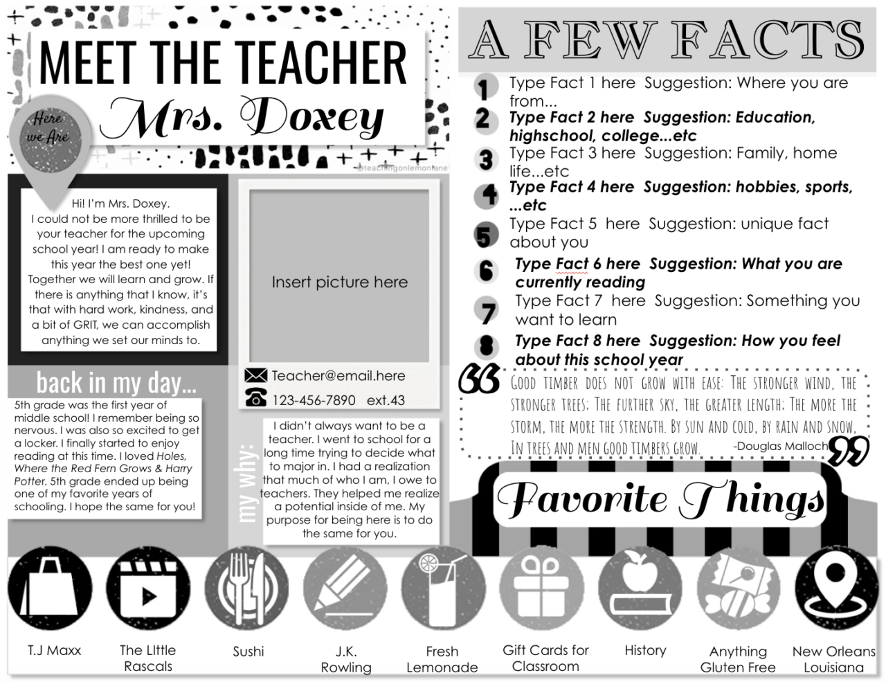 Meet the Teacher & Classroom Information Forms for Back to School
