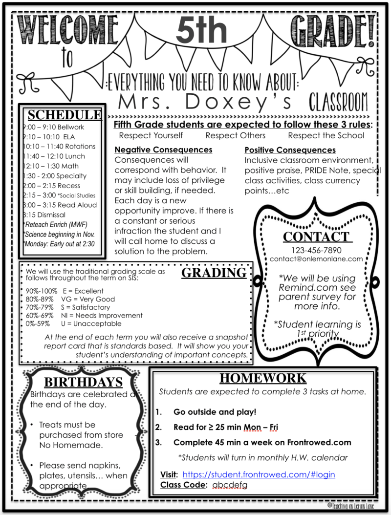 Meet the Teacher & Classroom Information Forms for Back to School