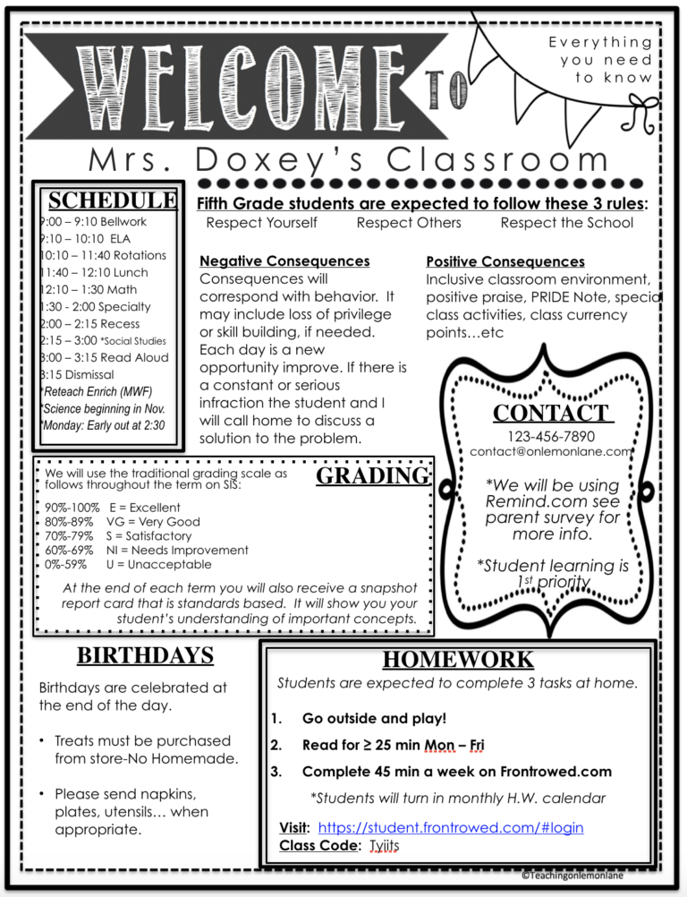 Meet the Teacher & Classroom Information Forms for Back to School
