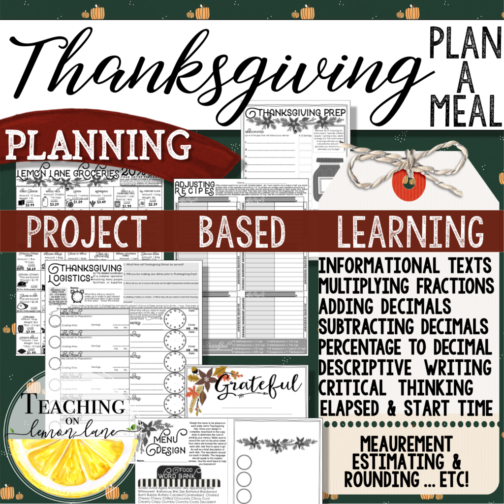 Plan a Thanksgiving Dinner Project Based Learning Activity