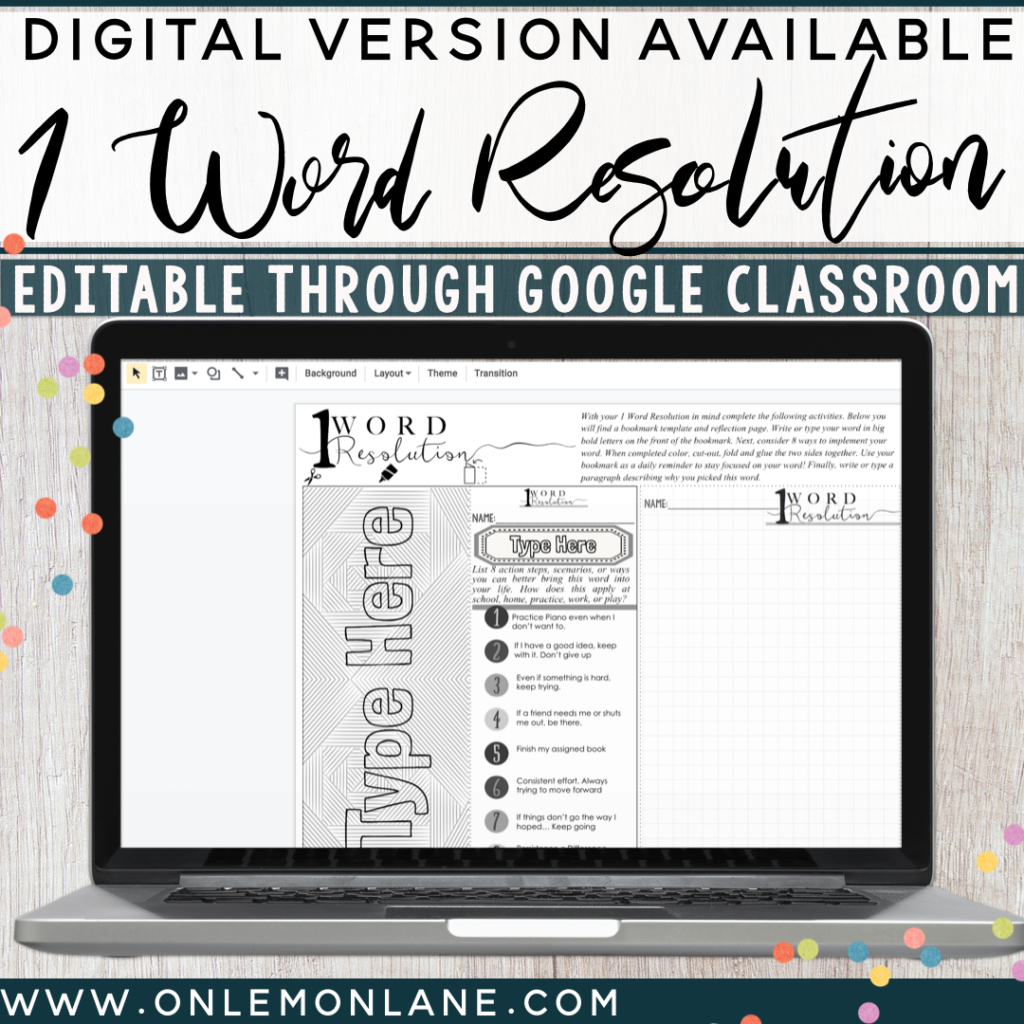 New Year’s One Word Resolution Classroom Activity and Bulletin Board