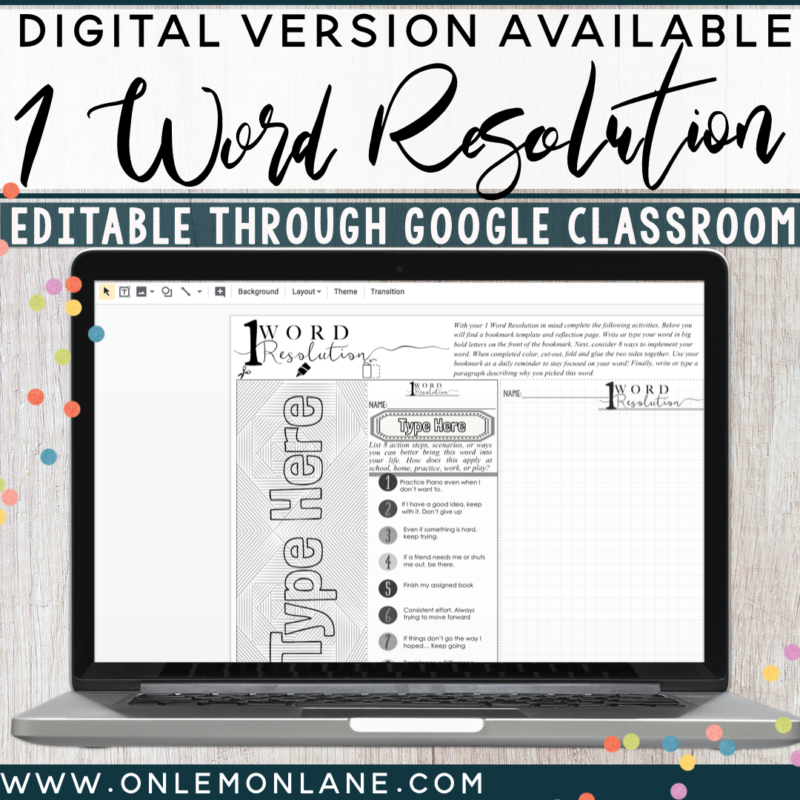 New Year’s One Word Resolution Classroom Activity and Bulletin Board