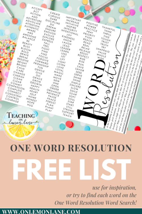 New Year’s One Word Resolution Classroom Activity and Bulletin Board