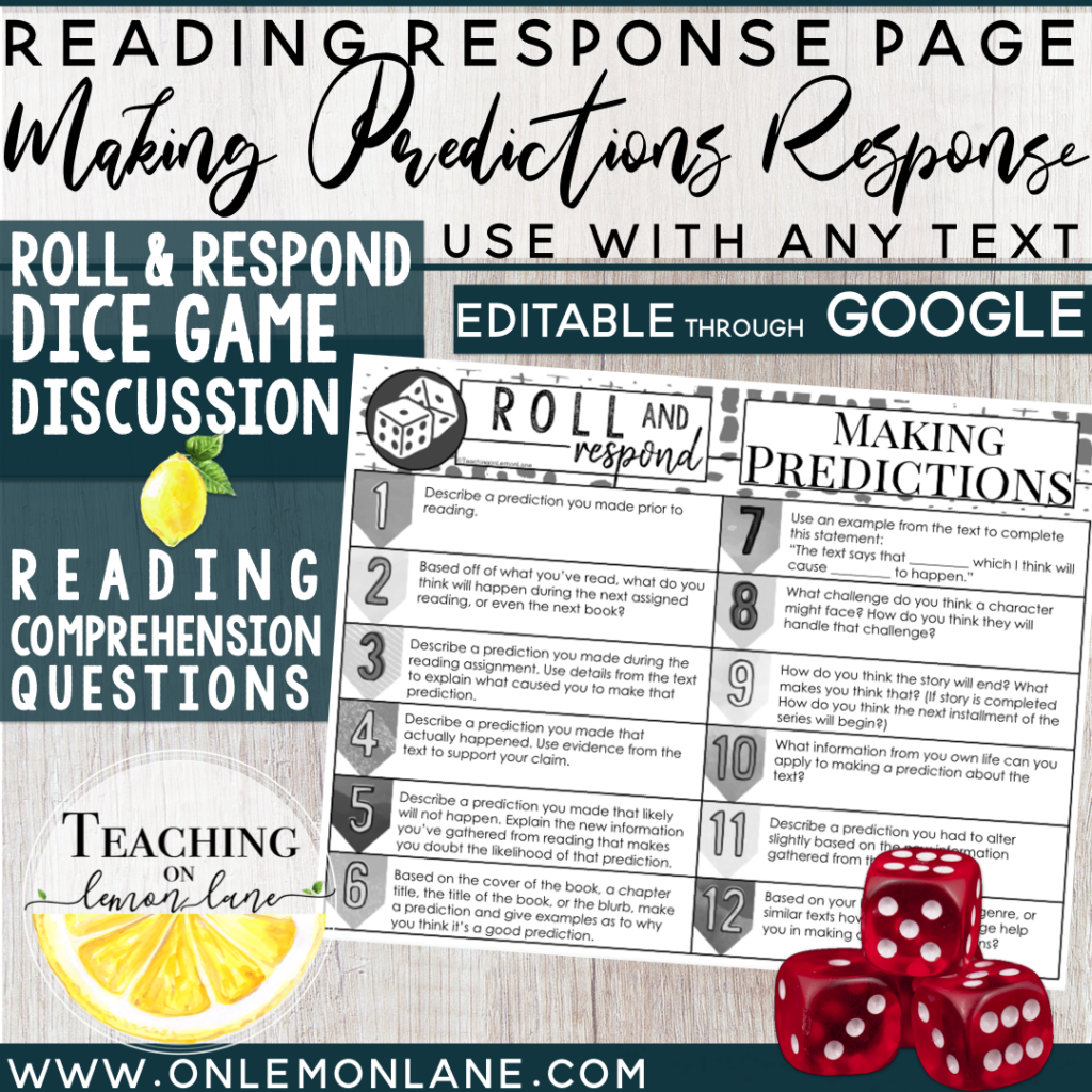 Making Predictions Reading Comprehension Questions for Any Book ...