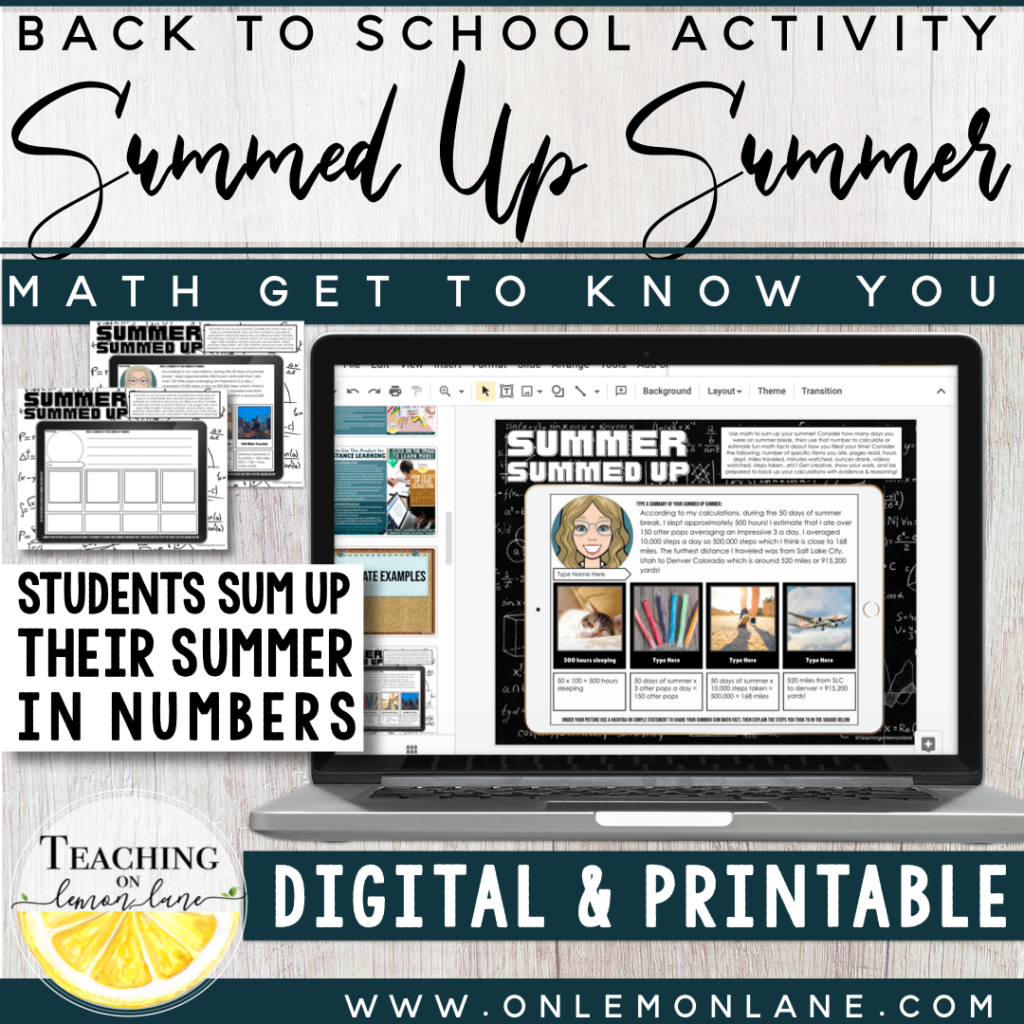 Activities, Assessments, and Ideas for The First Day of Math Class